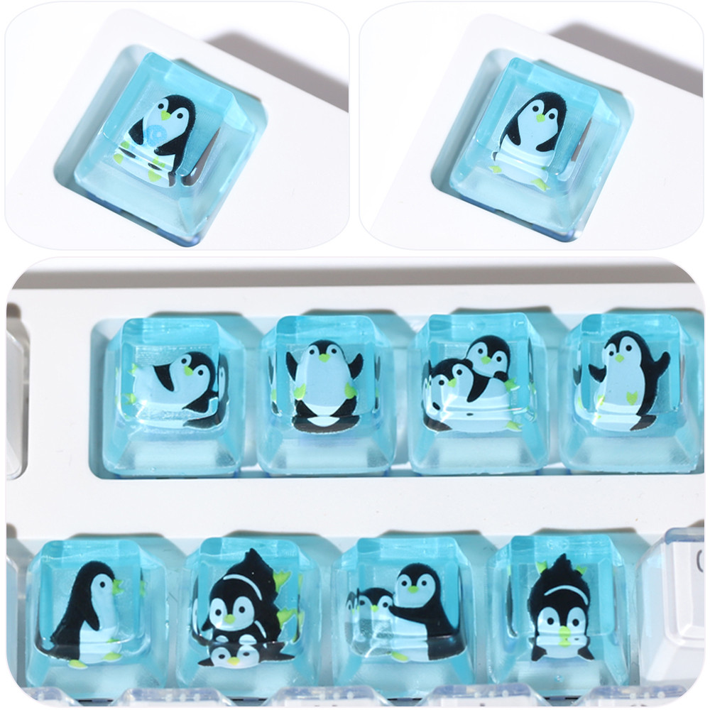 Jual Anime cartoon Penguin keycap cute transparent DIY three ...