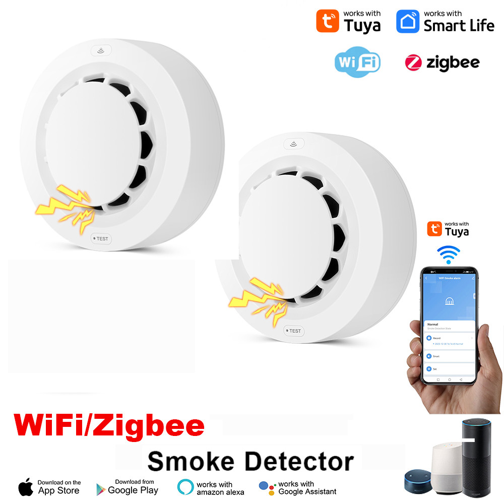 Jual Tuya WiFi/Zigbee Smoke Detector Photoelectric Sensor Fire Alarm ...