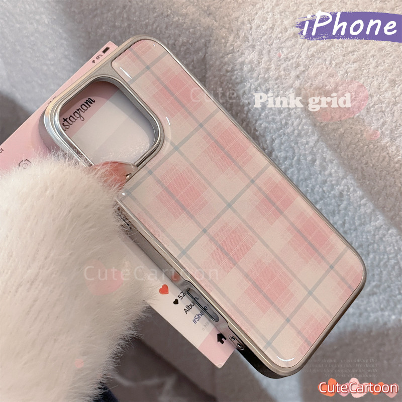 Jual Pink Plaid Bling Bling Hologram Case hp iPhone 16 13 15 11 12 11 ...