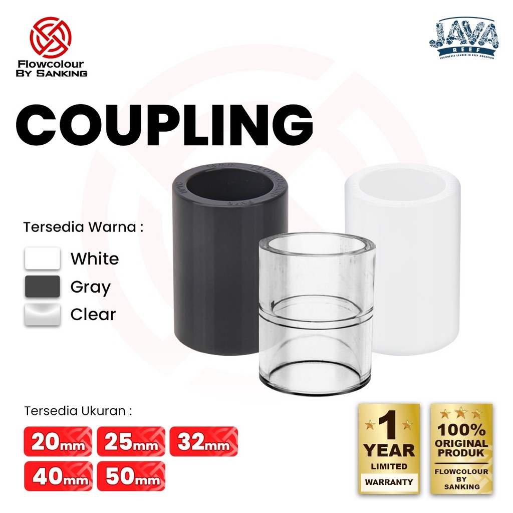 Jual Flowcolour Coupling 20mm Sok Lurus / Sambungan Pipa Pipe U – PVC ...