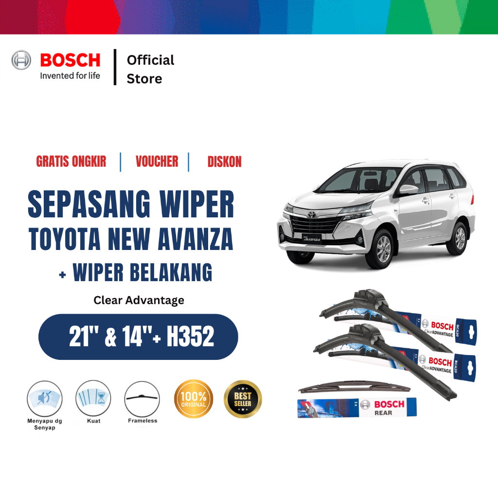 Jual Bosch Wiper Depan dan Belakang Kaca Mobil Toyota New Avanza Frameless Clear Advantage 21 ...