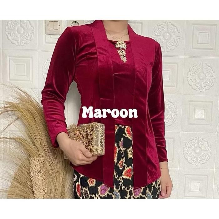 Jual Kebaya Bludru Kutu Baru Polos Premium Melar Strait Adem Baju Kebaya Pengantin Prewed ...