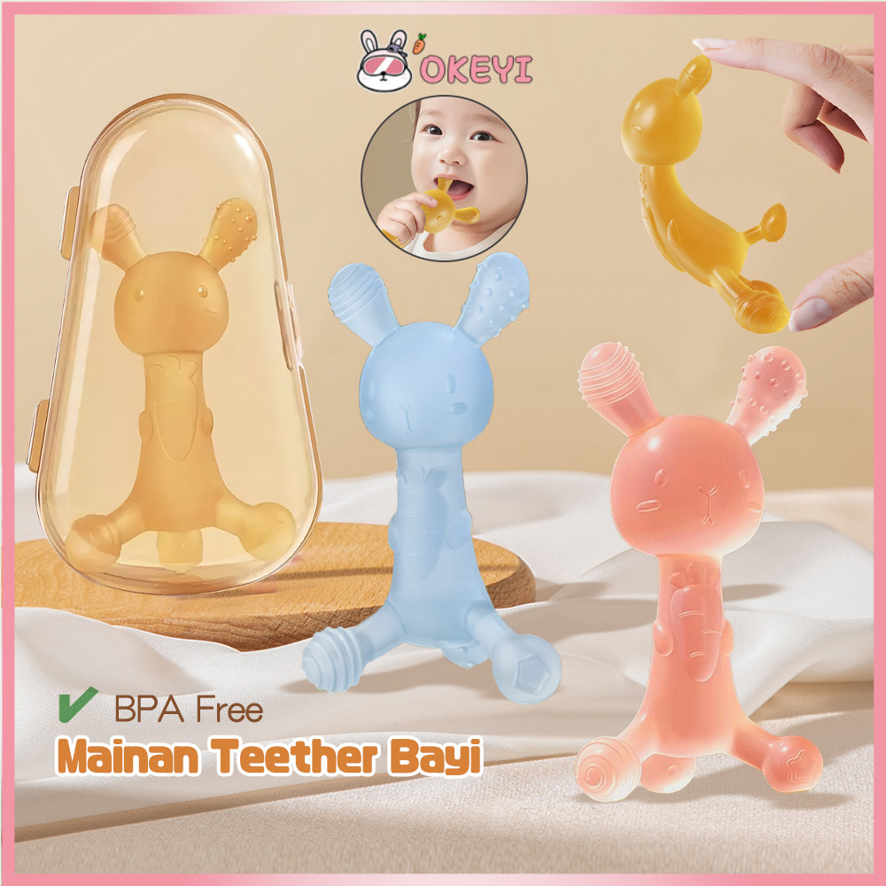 Jual OKEYI Mainan Teether Bayi Dan Kotak Gigitan Silikon Teether Rabbit ...