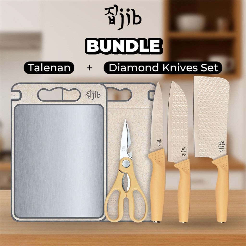 Jual [PAKET HEMAT] JIB Bundle Diamond Knives Set 4 pcs & Double Sided Cutting Board | Shopee ...
