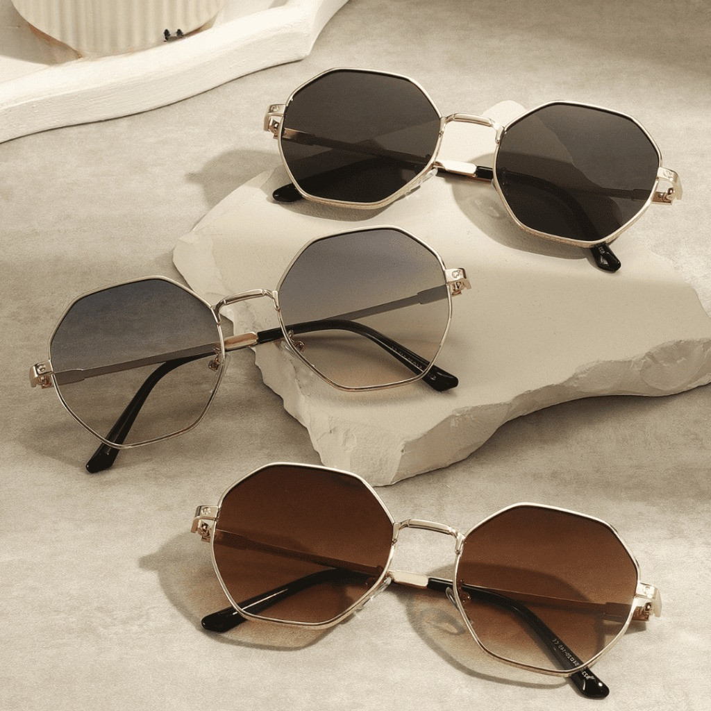 Jual Kacamata Fashion UV400｜Lensa Gradasi Segienam｜Frame Metal Gaya ...