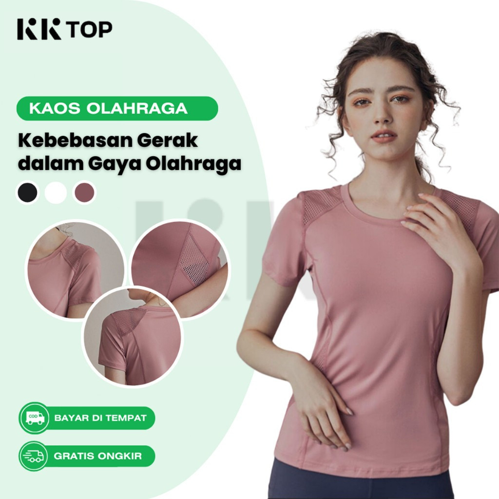 Jual KKTOP Kaos Olahraga Wanita Baju Olahraga Atasan Lengan Pendek Yoga&Gym (K002) | Shopee ...