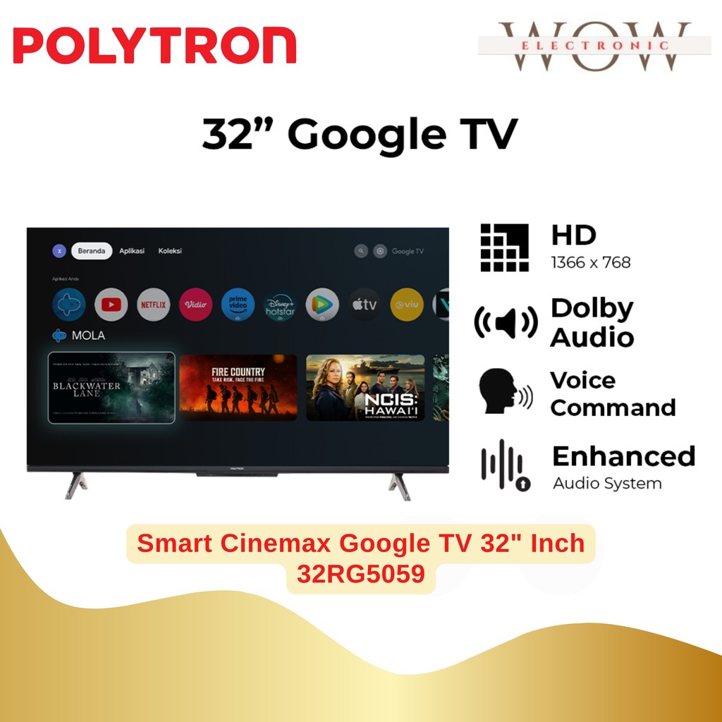 Jual POLYTRON TV 32 INCH LED SMART CINEMAX GOOGLE TV PLD 32RG5059 - WE | Shopee Indonesia