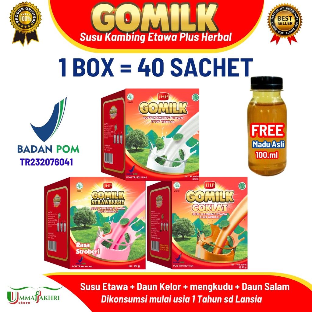 Jual [Bonus Hadiah] Gomilk Susu Etawa sachet dengan mengkudu, daun ...