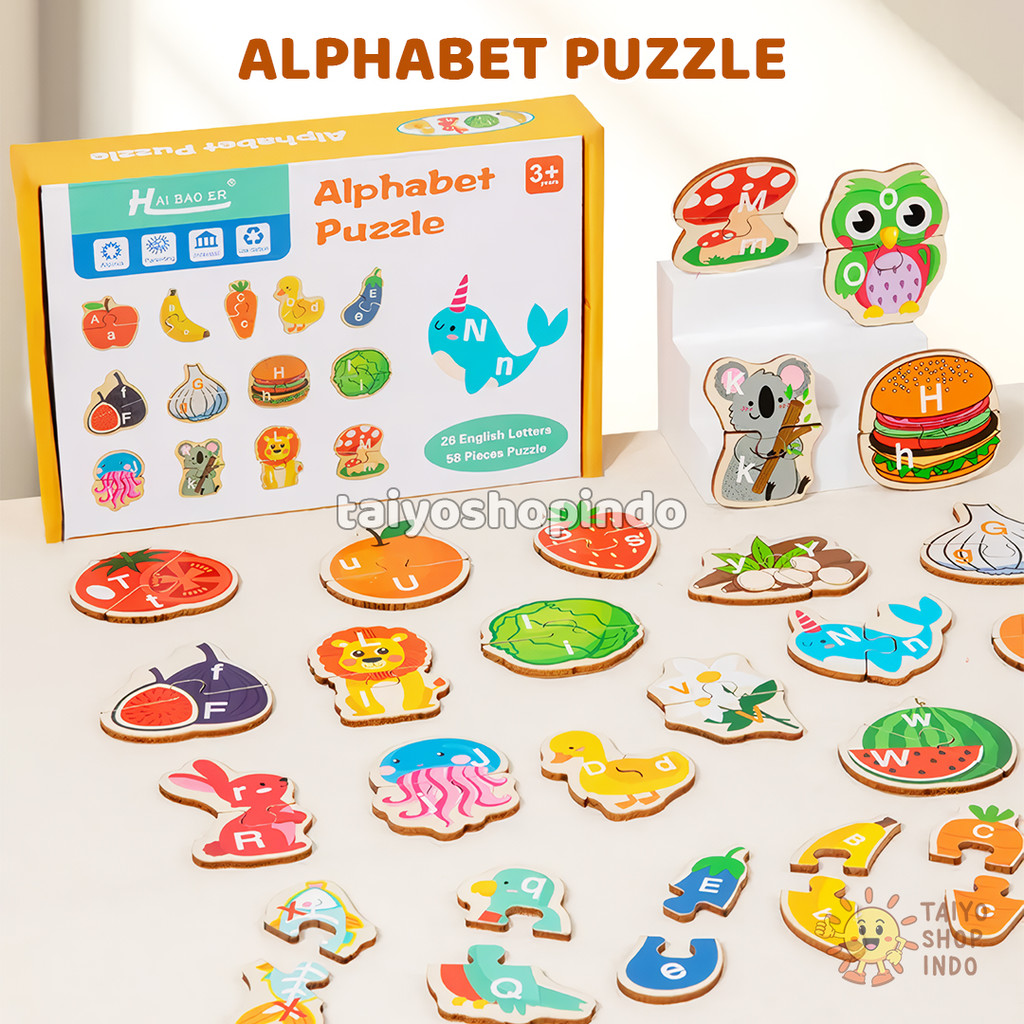Jual TAIYO Alphabet Puzzle Edukasi Montessori Wooden Cartoon Animal ...