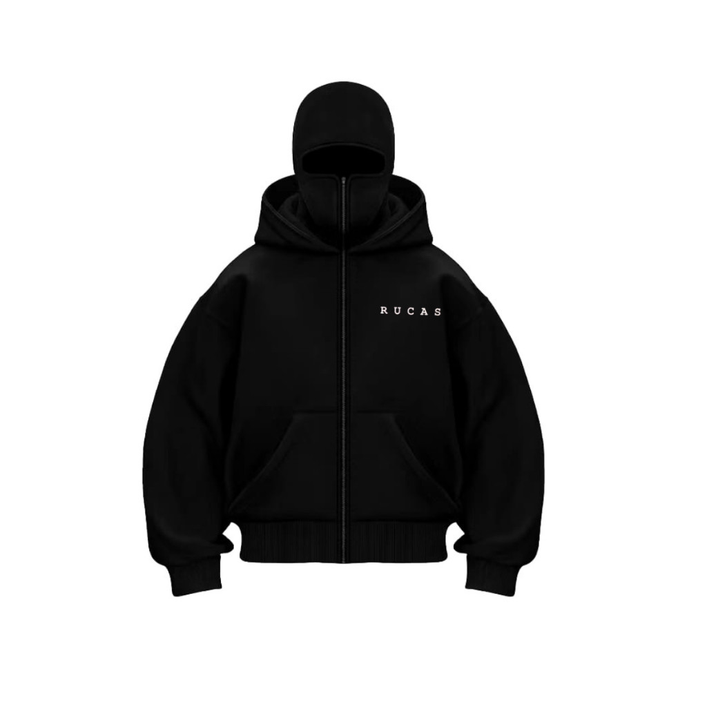 Jual Rucas Hoodie Hitam - Hoodie Balaclava Zipper Viral Jaket Boxy ...