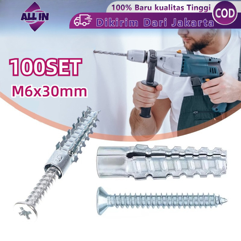 Jual 100set Angkur Baut Tembok Sekrup 6x30mm Angkur Baut Tembok Wall Anchor Tembok Sekrup ...