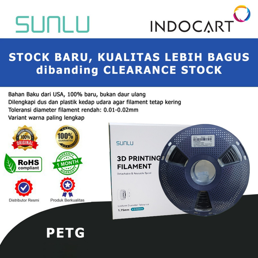 Jual INDOCART Tinta Filamen 3D Printer Filament SUNLU PETG 1kg | Shopee ...
