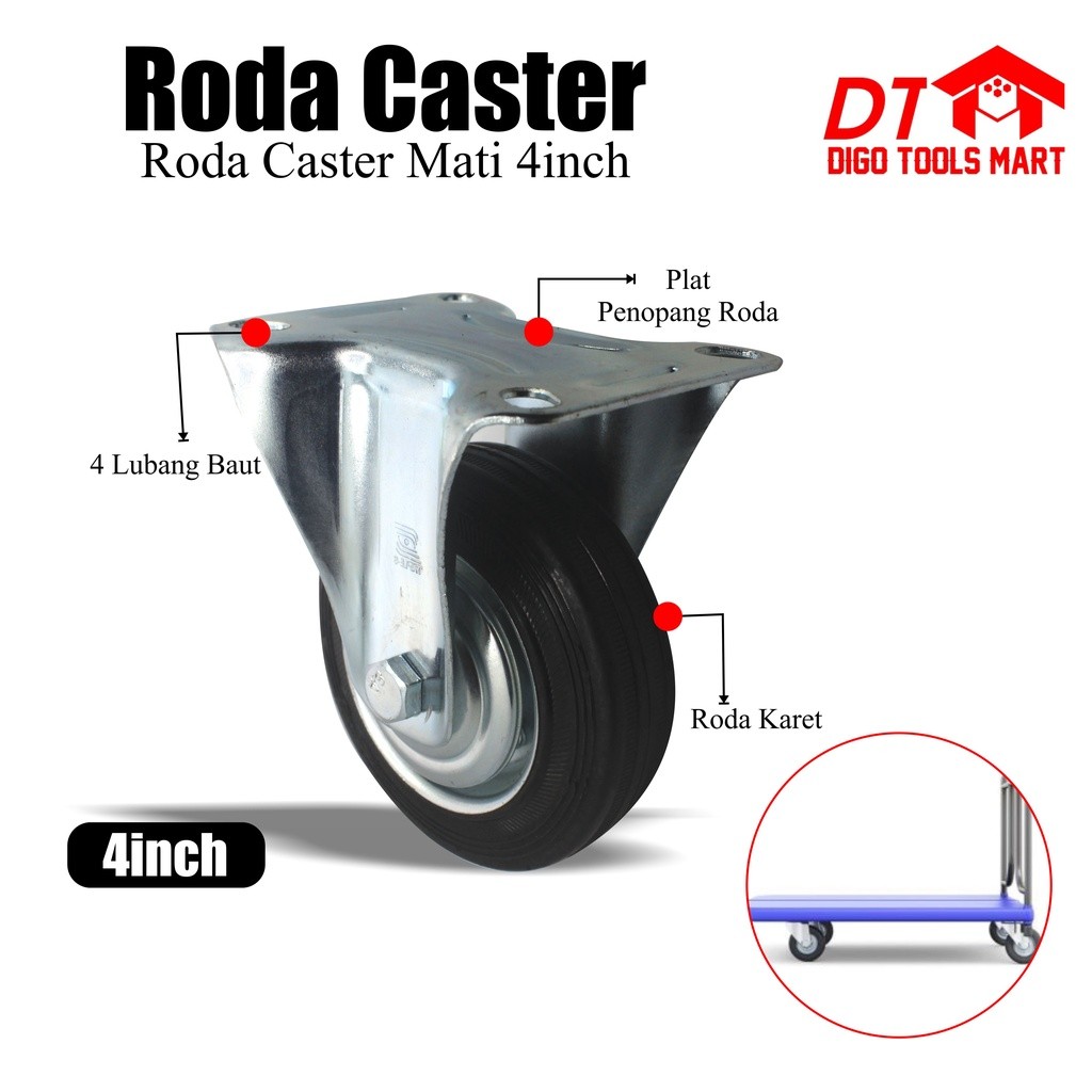 Jual Roda Caster 4 Inci 100mm Rubber Karet Hidup dan Mati Roda Lori Roda Troli 1 Pcs | Shopee ...