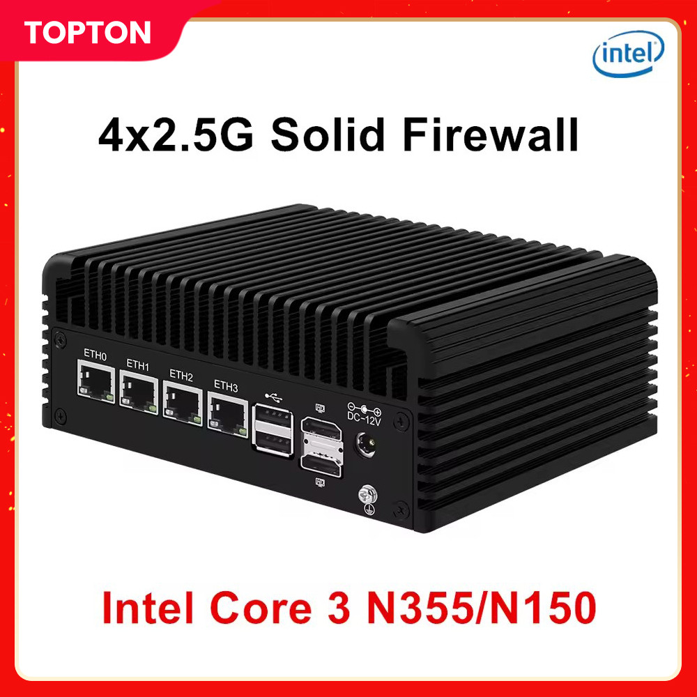 Jual Topton Solid Firewall PC Computer Intel Core 3 N355 N305 N150 N100 4x2.5G LAN Type-C 2*NVMe ...
