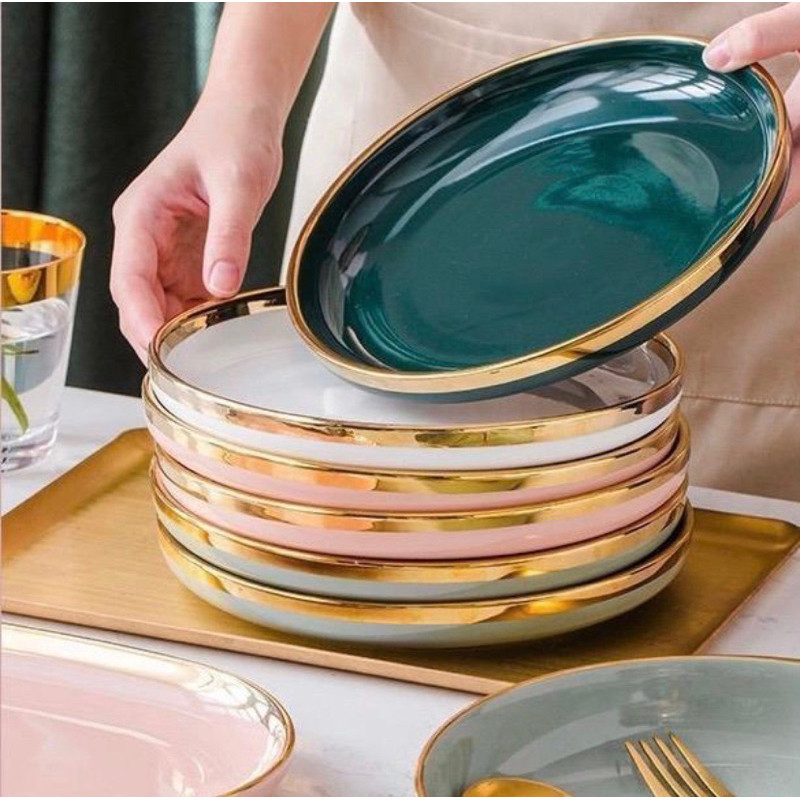 Jual SATUAN PIRING MAKAN SULTAN KERAMIK LIST GOLD DAN MARBLECO | Shopee ...
