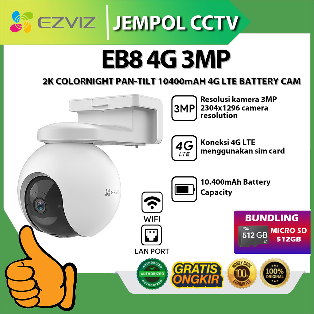 Jual EZVIZ EB8 4G 3MP 2K COLORNIGHT PAN-TILT 10400MAH 4G LTE BATTERY ...