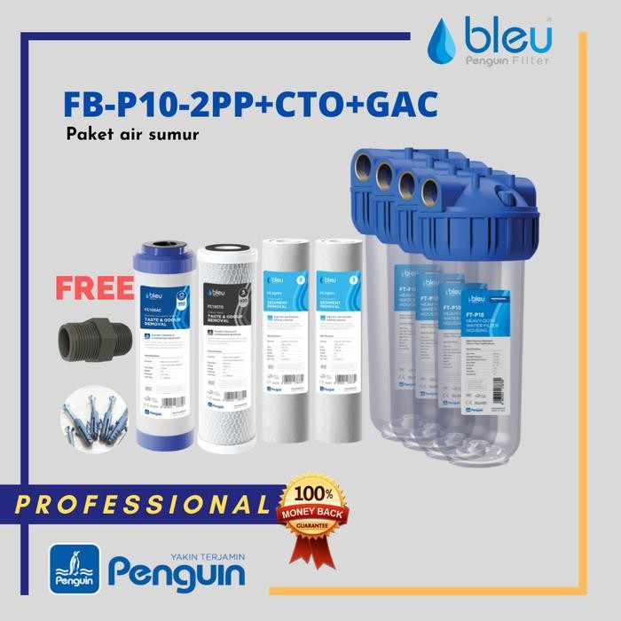Jual Paket Filter Air sumur/tandon/toren penguin FB 10 inch BLEU 2PP ...