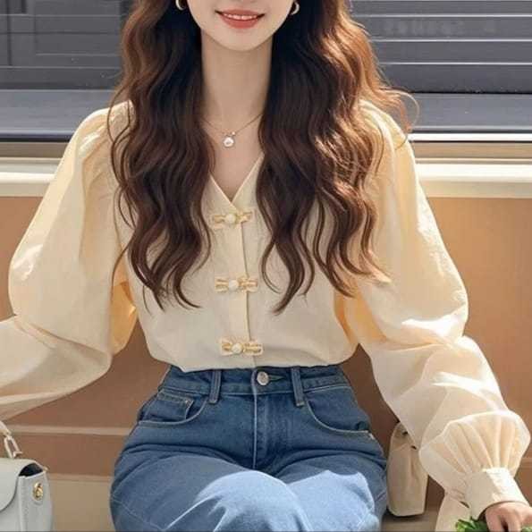 Jual MAOMAO LINGLING DAWN BLOUSE KUNING MUDA PITA DAN MUTIARA CUTE ...