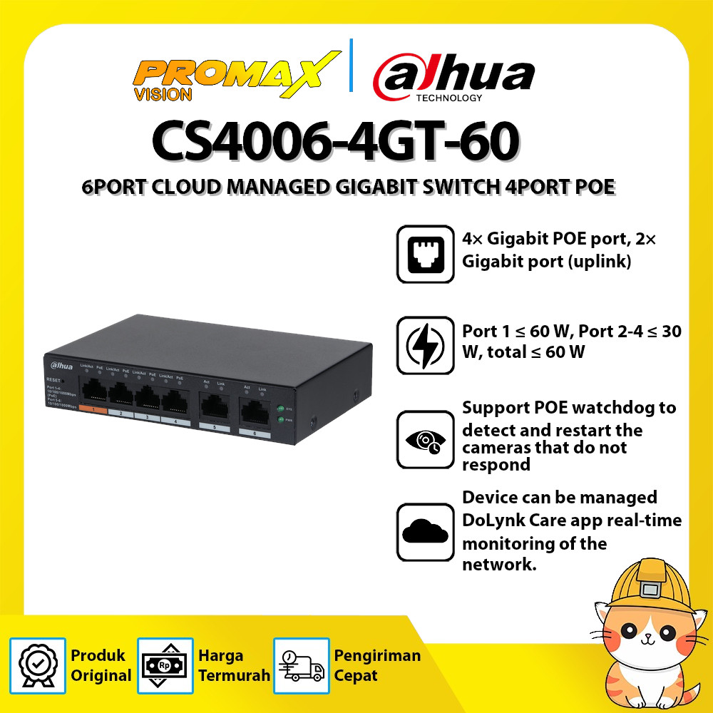 Jual DAHUA CS4006-4GT-60 6PORT CLOUD MANAGED GIGABIT SWITCH 4PORT POE ...