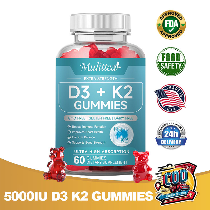Jual Mulittea 5000 IU Vitamin D3 K2 Gummies Formula Kesehatan Tulang ...
