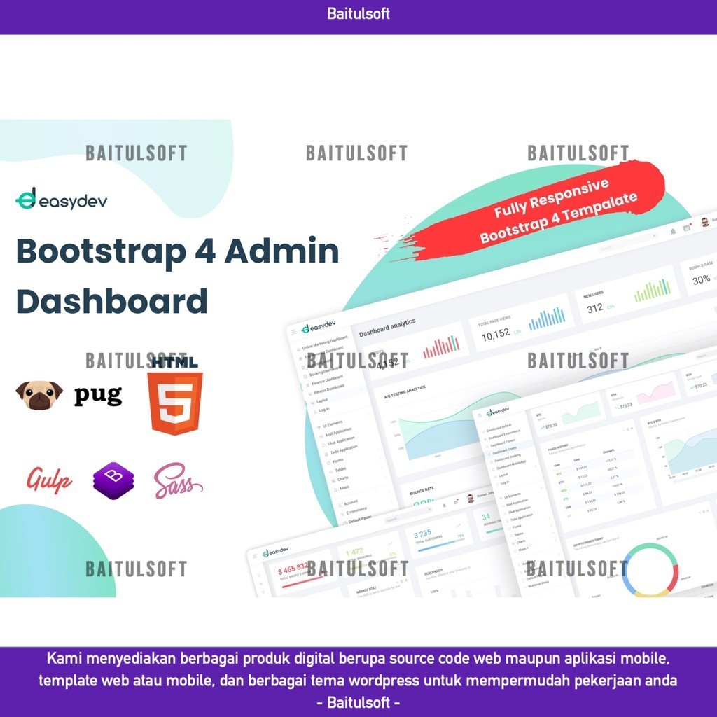 Jual WEB TEMPLATE EASYDEV — HTML(PUG) ADMIN & DASHBOARD TEMPLATE D2165 BAITULSOFT | Shopee Indonesia