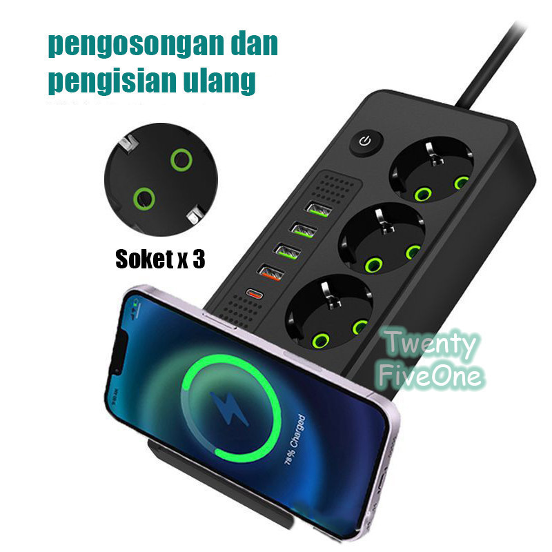 Jual Power Socket 2500W Charger Stop Kontak Usb Charger 2Meter / Power Socket Charger 4USB + 3 ...