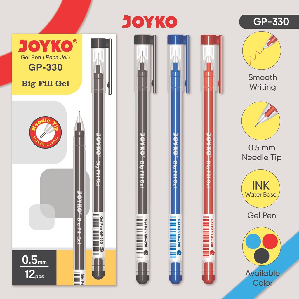 Jual JOYKO Pulpen Gel 1 Pack GP-330 Big Fill Gel 0.5mm Isi 12 Pcs | Shopee Indonesia