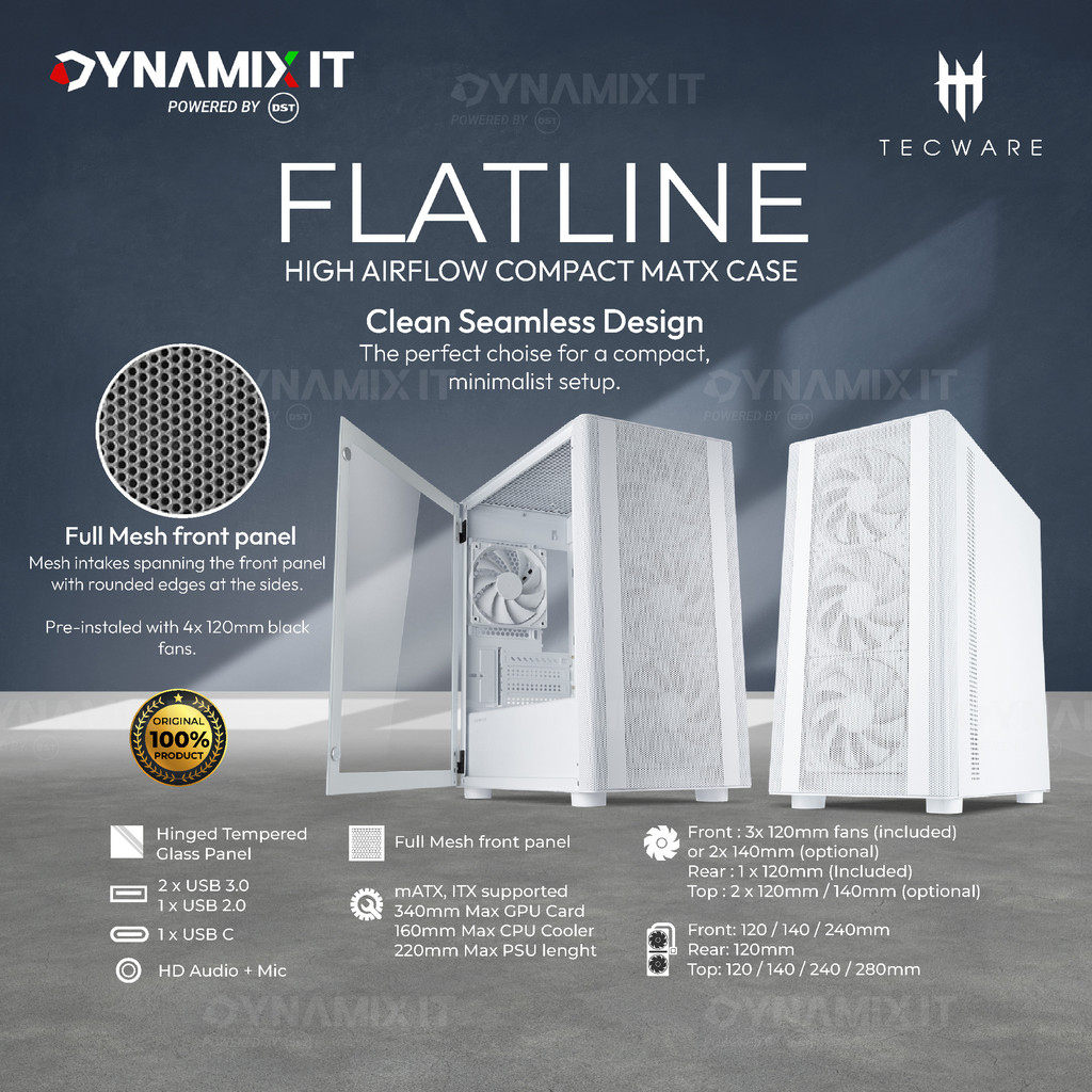 Jual [+Palet Kayu] Tecware FLATLINE Mesh High Airflow TG m-ATX Case ...