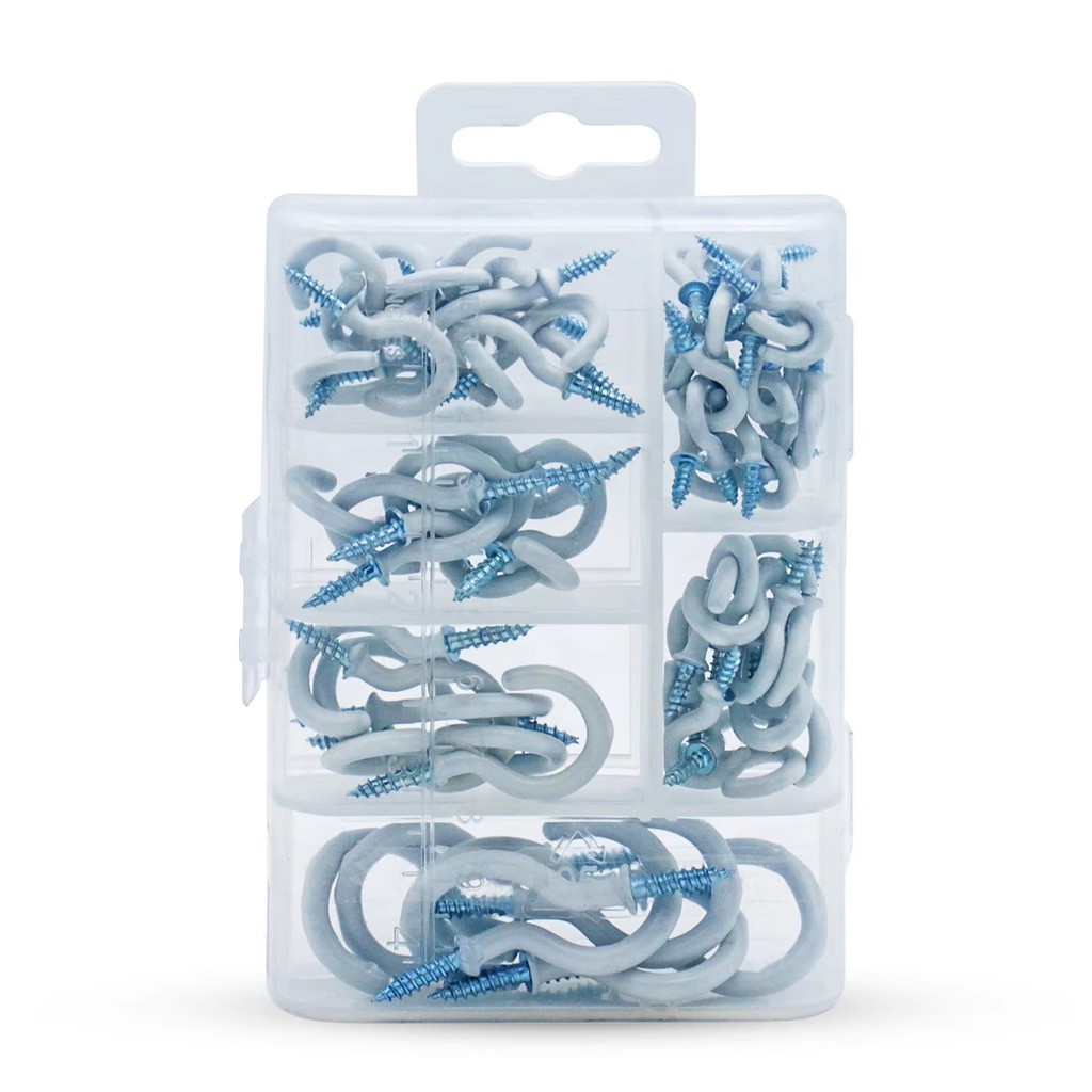 Jual 70 pcs/box Screw Hooks, 6 Sizes Black Cup Hooks, Screw Hooks for ...