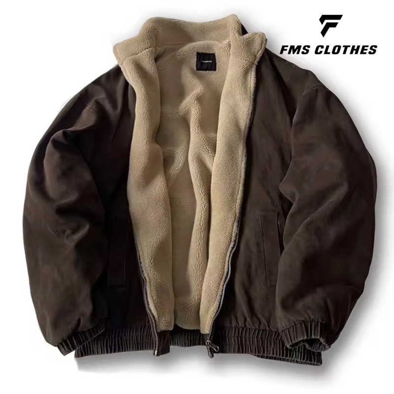 Jual Jaket Boxy Sherpa Katun Zipper Karet | Boxy Work Jaket Sherpa ...