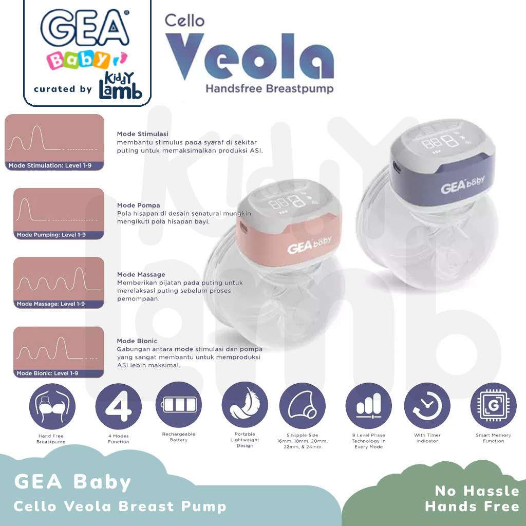 Jual GEA BABY Cello Veola Handsfree Breastpump GHP-100 Alat Pompa Asi ...