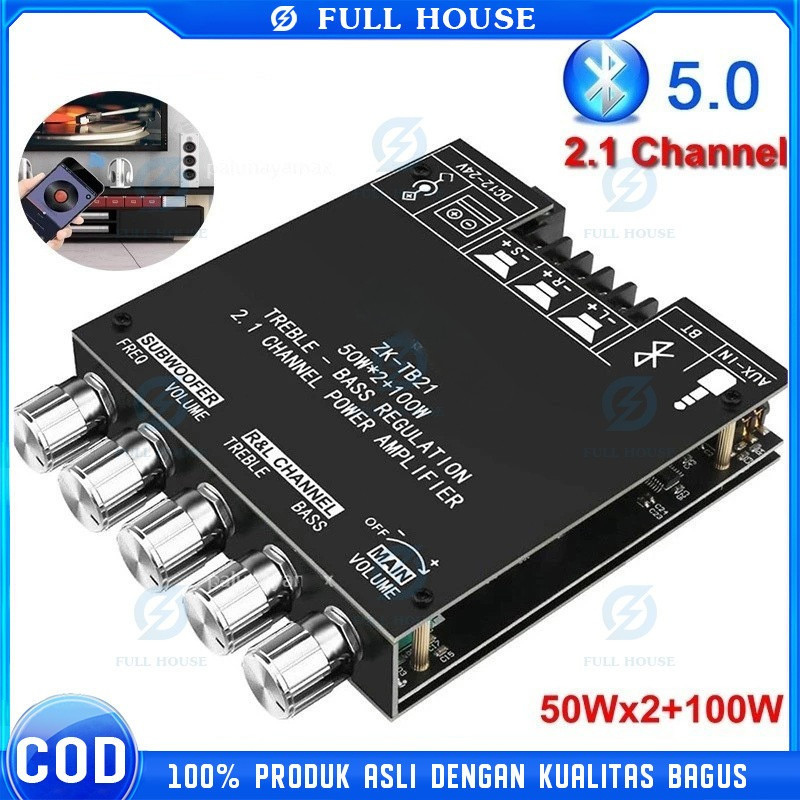 Jual ZK-TB21 TPA3116D2 Bluetooth 5.0 Amplifier Board Penguat Subwoofer Papan 50WX2 + 100W 2.1 ...