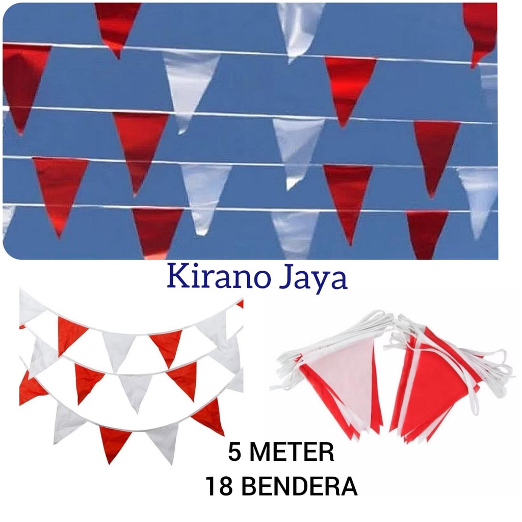 Jual Bendera Segitiga Merah Putih & Warna Panjang 5 meter Bahan Kain | Shopee Indonesia