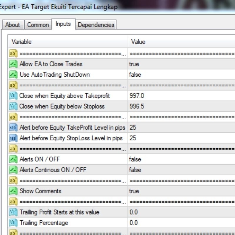 Jual EA Pembantu Close Target Ekuitas Tercapai MT4 Fitur Lengkap ...