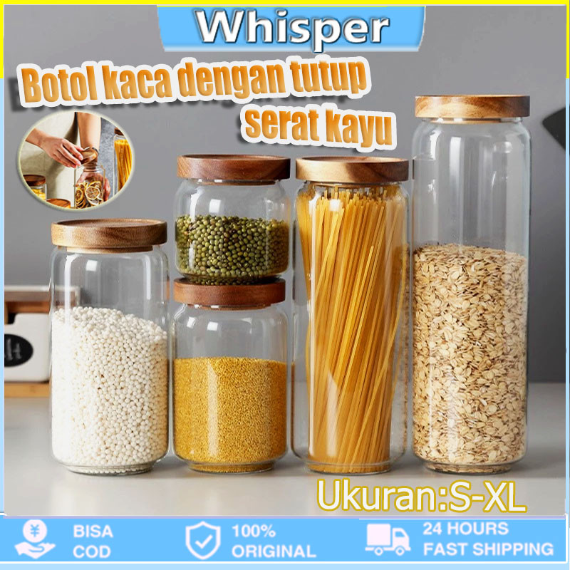 Jual Wadah Toples Kaca Toples Makanan Bulat Dengan Tutup Kayu Tertutup ...