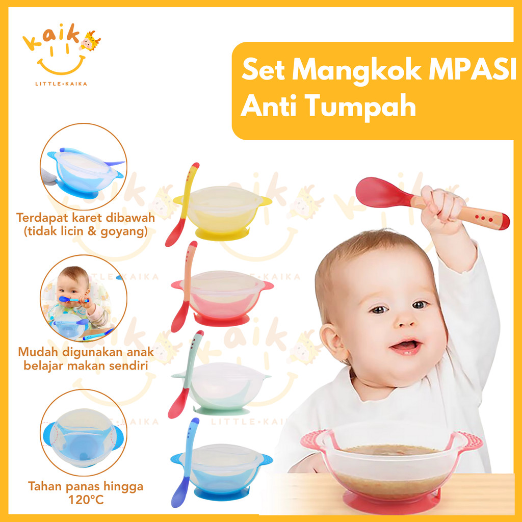 Jual LITTLE KAIKA | MKN88 Set Makan Bayi Mangkok Anti Tumpah Sendok Silikon Piring Mangkok Bayi ...