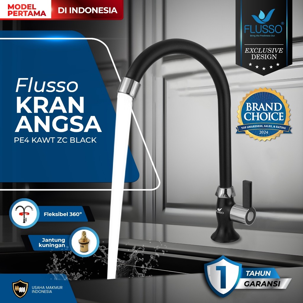 Jual FLUSSO Kran Angsa | Kran Wastafel Black | Kran Cuci Tangan | Kran ...