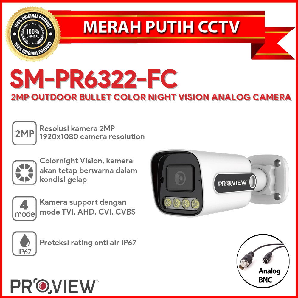 Jual PROVIEW SM-PR6322-FC 2MP OUTDOOR BULLET COLOR NIGHT VISION ANALOG ...