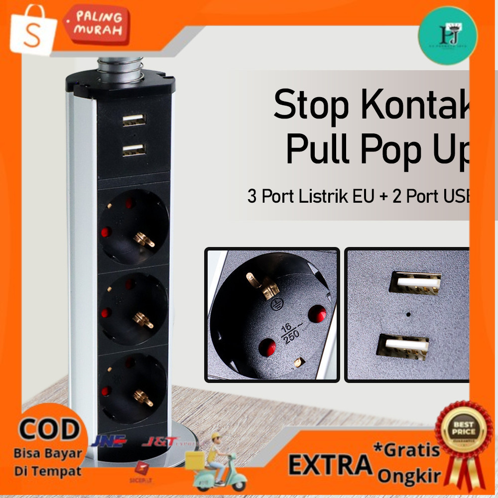 Jual Stop Kontak Pull Pop UP 3 Electric Plug Socket 2 USB Port EU - PDU | Shopee Indonesia