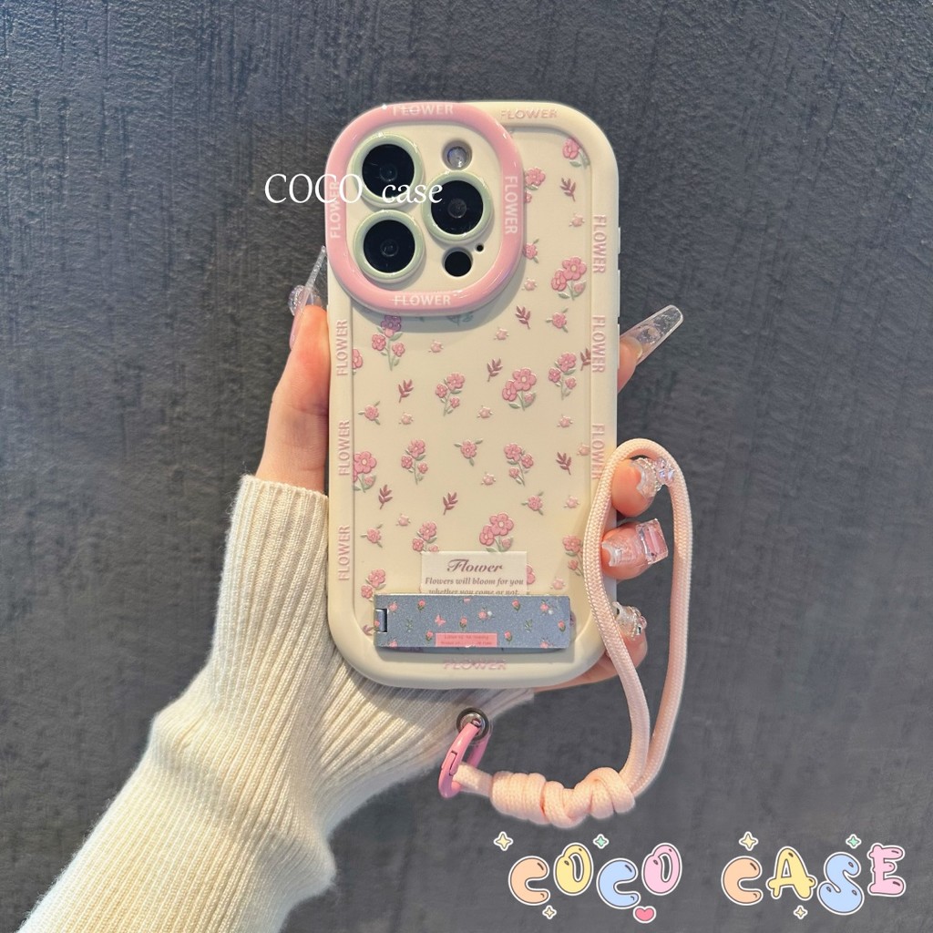 Jual case iPhone 11 Bunga merah muda dengan dudukan dan gelang Casing ...