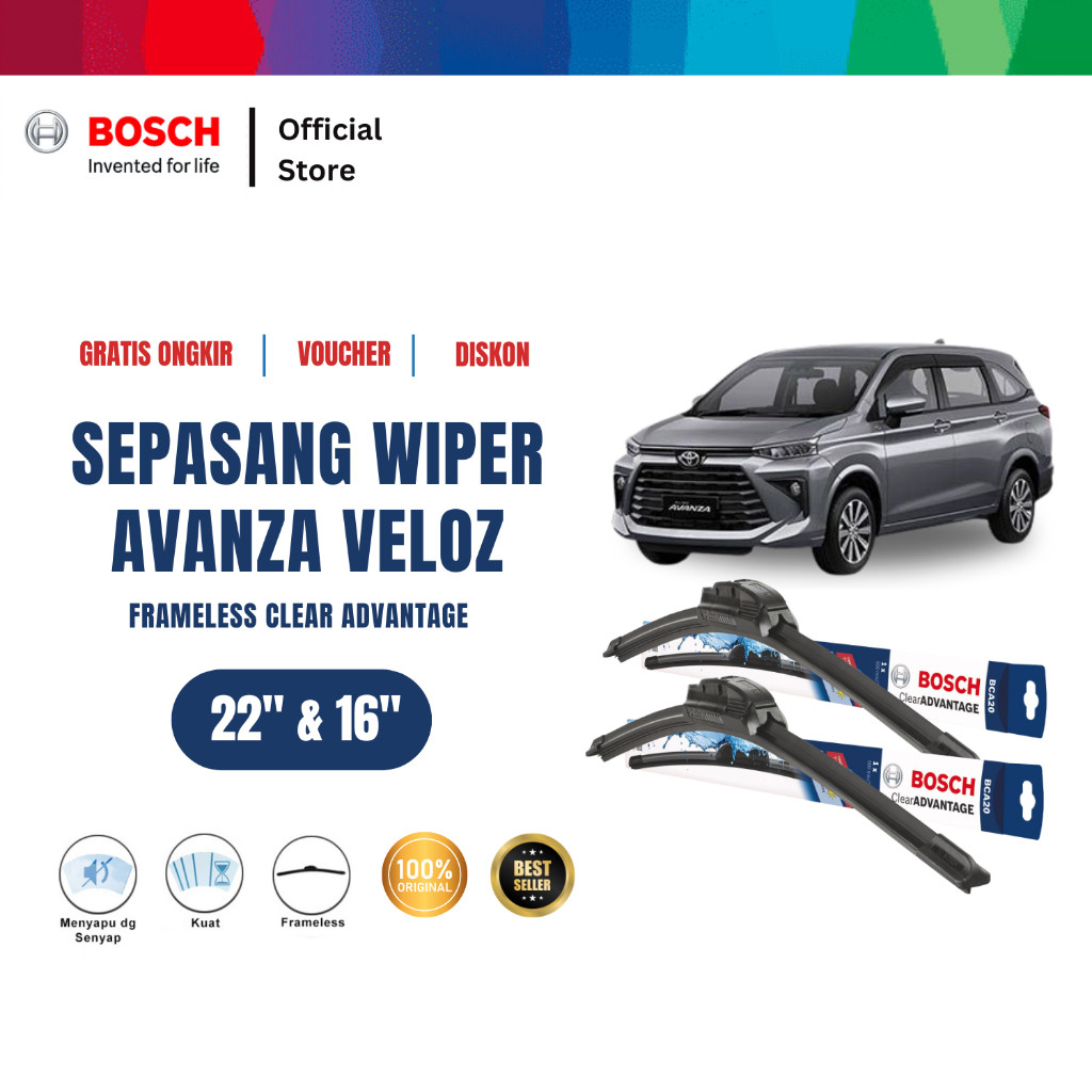 Jual Bosch Sepasang Wiper Frameless Clear Advantage Avanza Veloz 22 dan 16 Inci | Shopee Indonesia