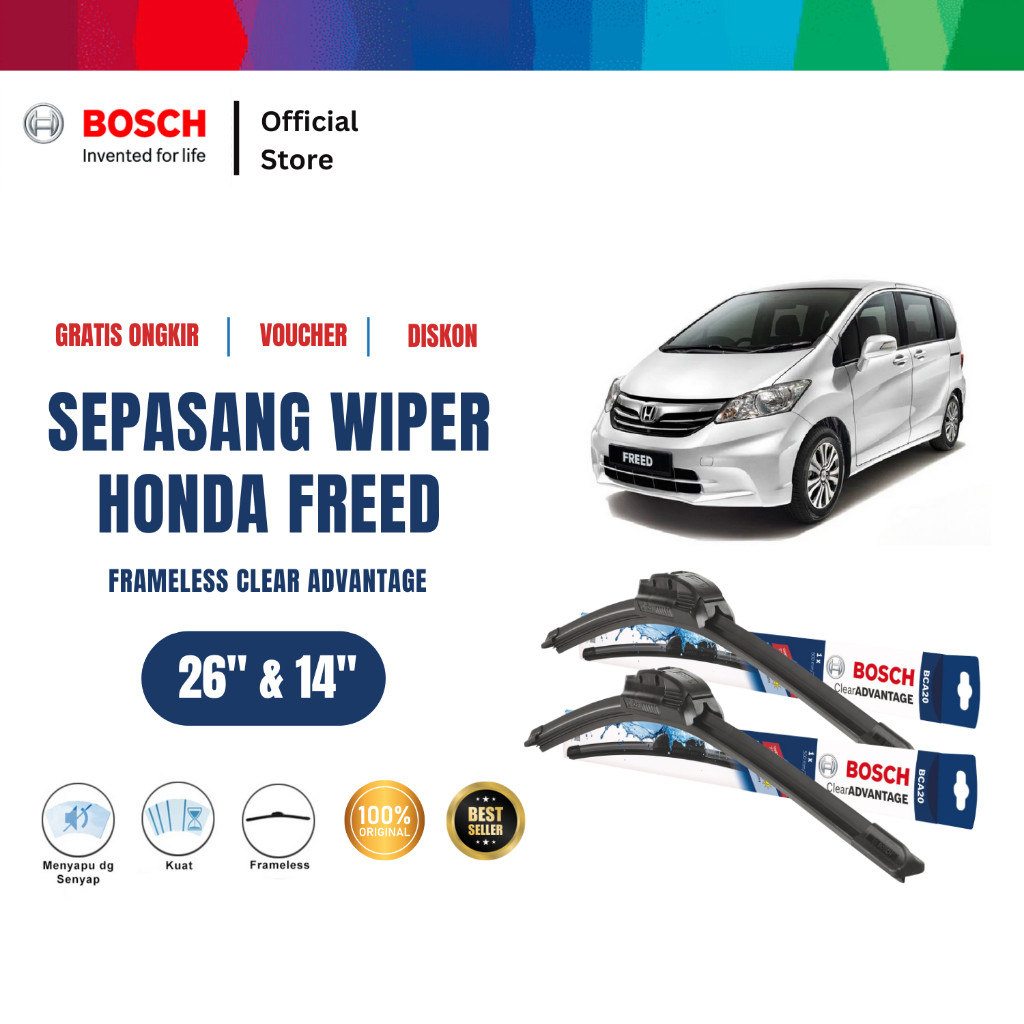 Jual Bosch Sepasang Wiper Mobil Honda Freed Frameless Clear Advantage 26 dan 14 Inci | Shopee ...