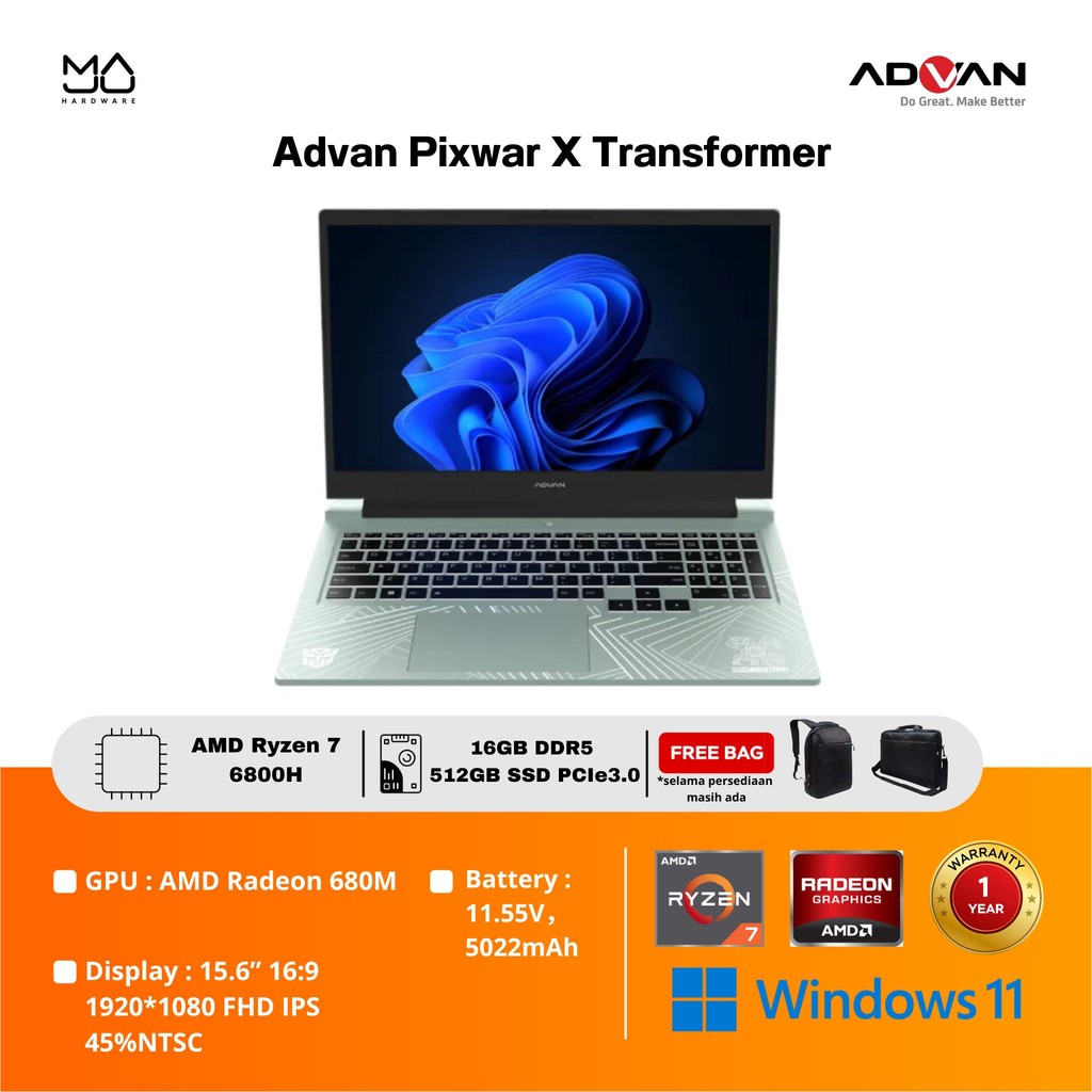 Jual Laptop Advan Pixwar X Transformer AMD Ryzen 7 6800H 16GB SSD 512GB ...