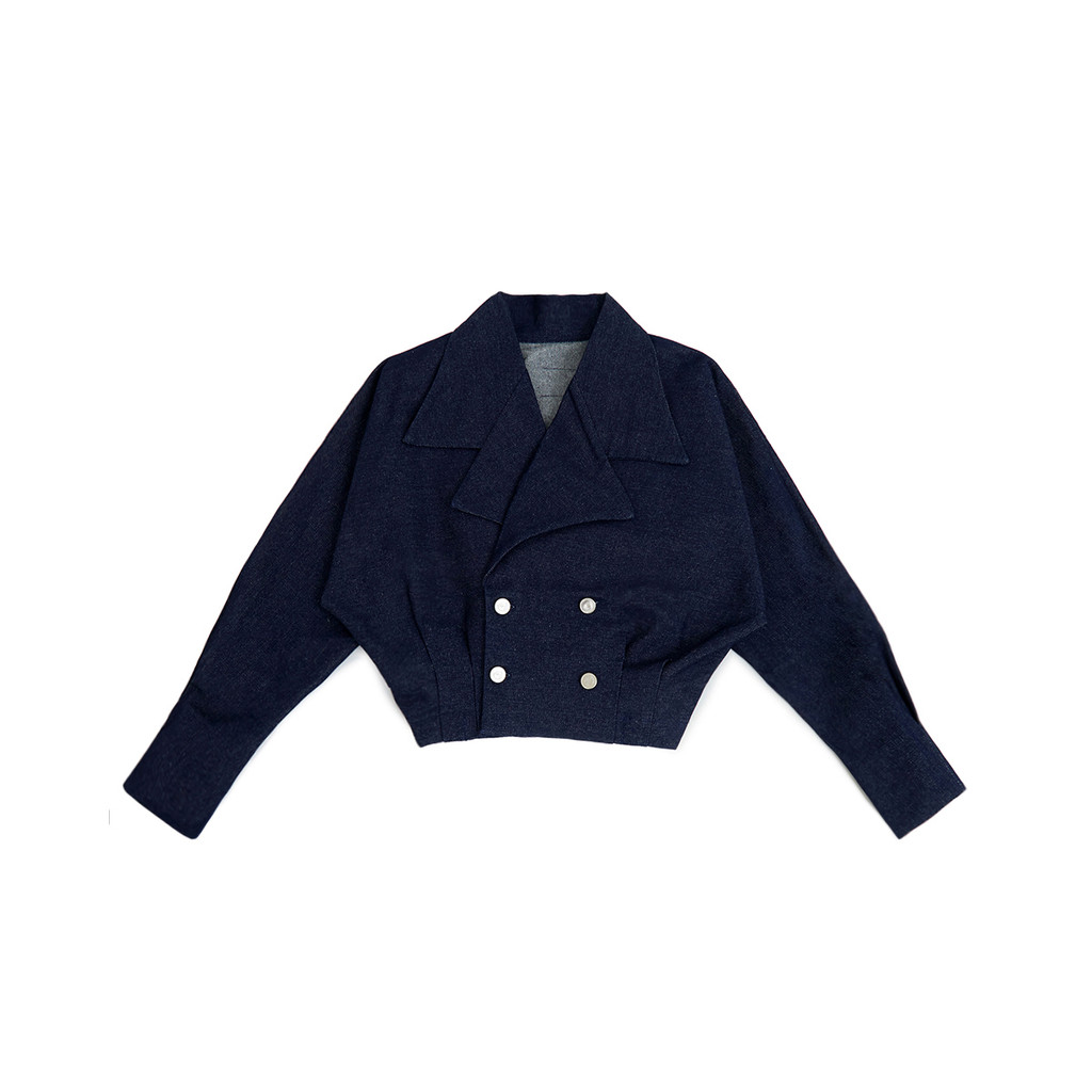 Jual Cropped Open Collar Jacket - Denim | Shopee Indonesia