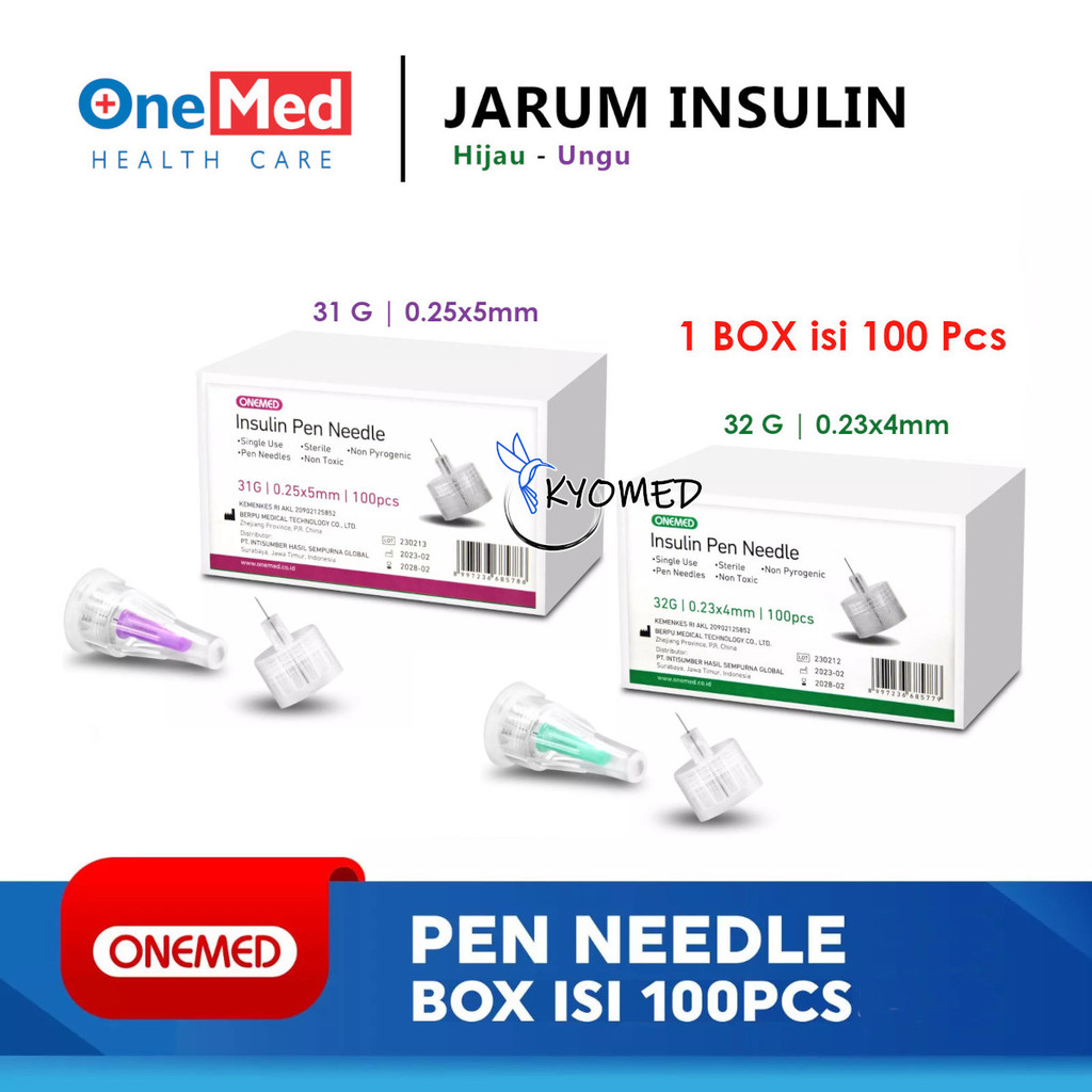 Jual 1BOX isi 100pcs - Jarum Insulin / Pen Needle ONEMED Hijau / Ungu ...