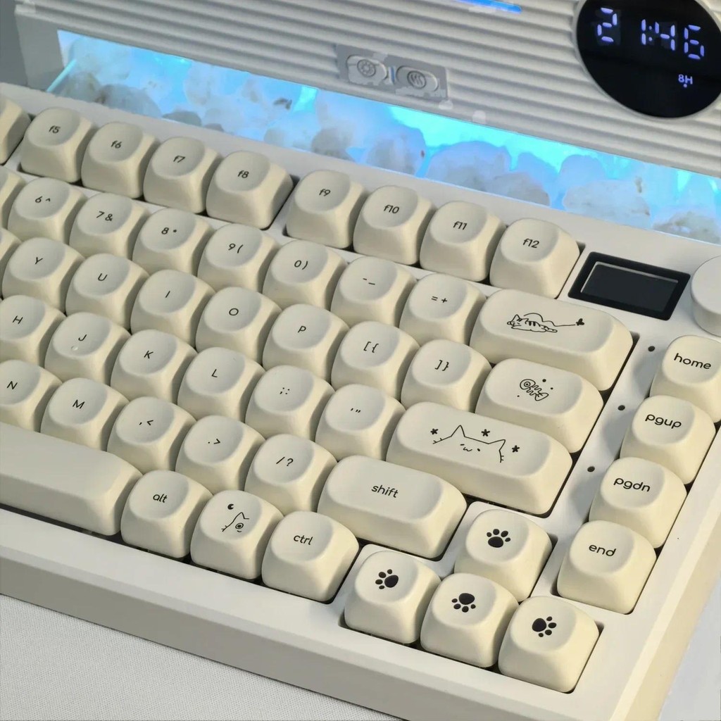 Jual Simple Milky White Cute Cat Theme Keycap 124Keys PBT Sublimation ...
