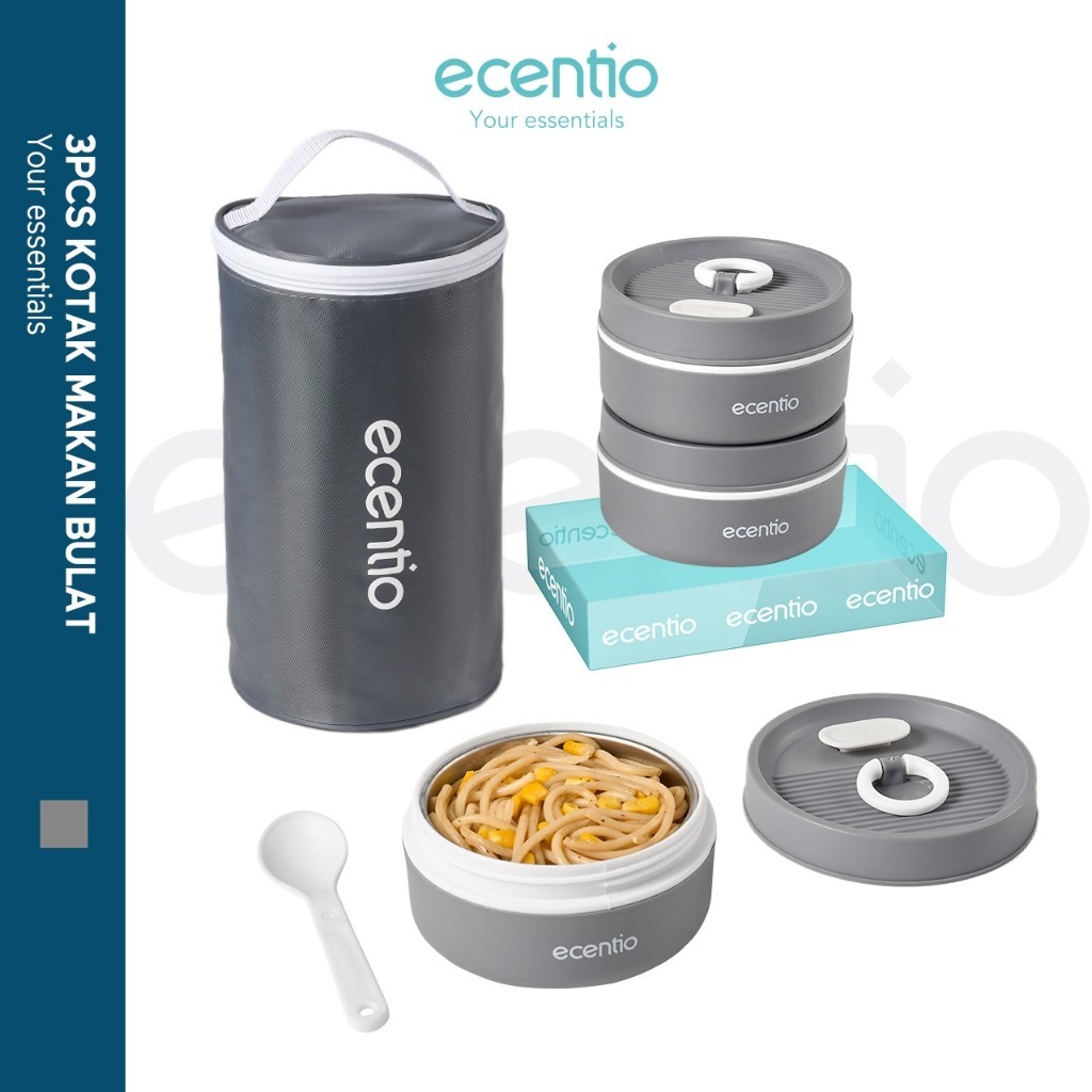 Jual ecentio lunch box tas set 3pcs Kotak Makan anti tumpah 304 ...
