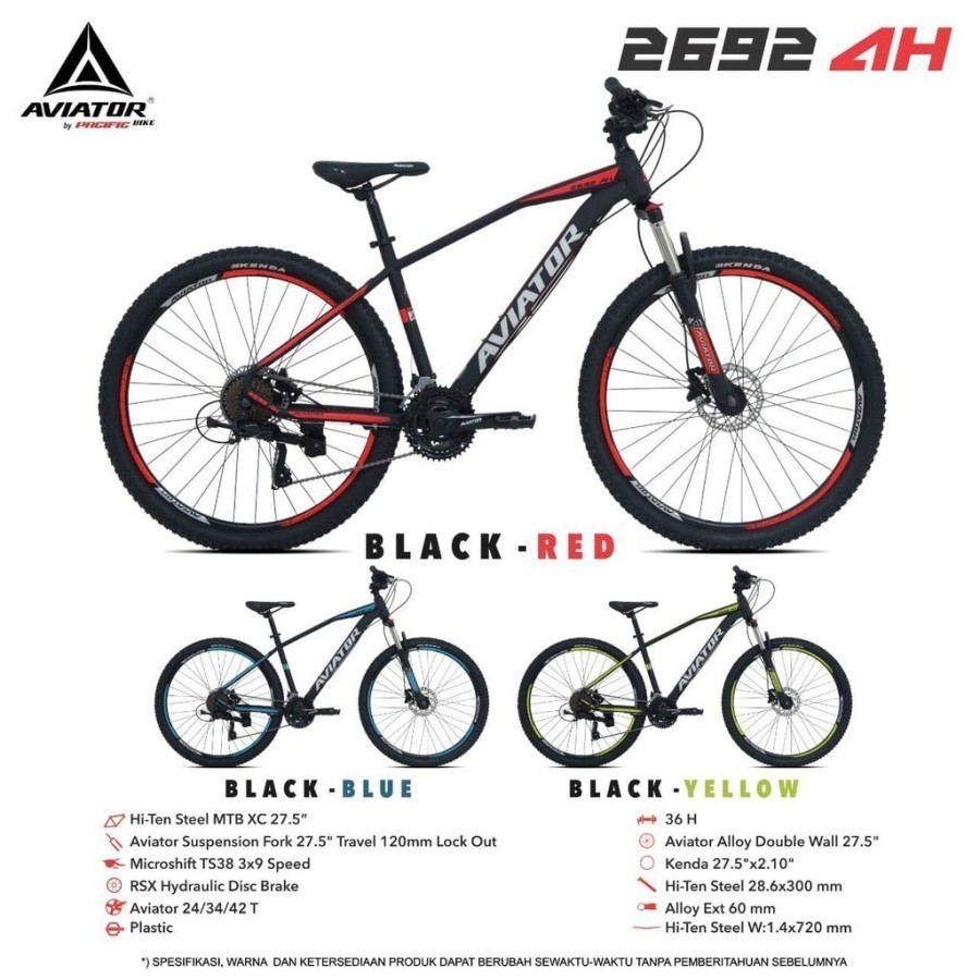 Jual SEPEDA MTB DEWASA UKURAN 27.5 AVIATOR AT-2692 AH VELG TINGGI ...