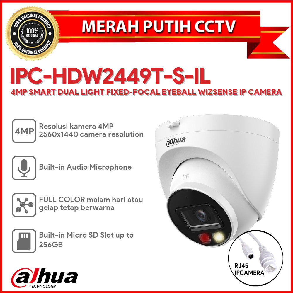 Jual DAHUA IPC-HDW2449T-S-IL 4MP SMART DUAL LIGHT FIXED-FOCAL EYEBALL ...
