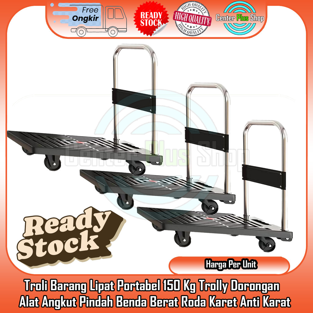 Jual Troli Barang Lipat Portabel Bertenaga Besi Roda Karet Datar Stabil ...